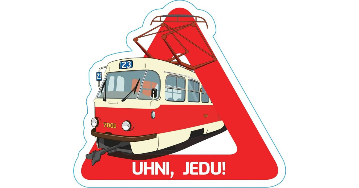 Samolepka tramvaj ČKD Tatra T3 Pozor „Uhni, jedu!“ | Fanshop DPP